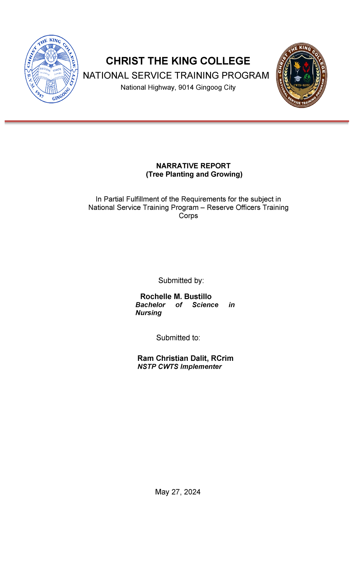 CKC TREE Planting Narrative Report Format ( Rochelle- Bustillo ...