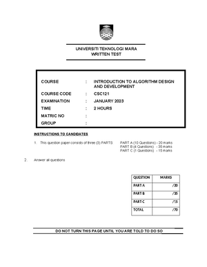 Introduction To Algorithm Design and Development - CSC121 - UiTM - Studocu