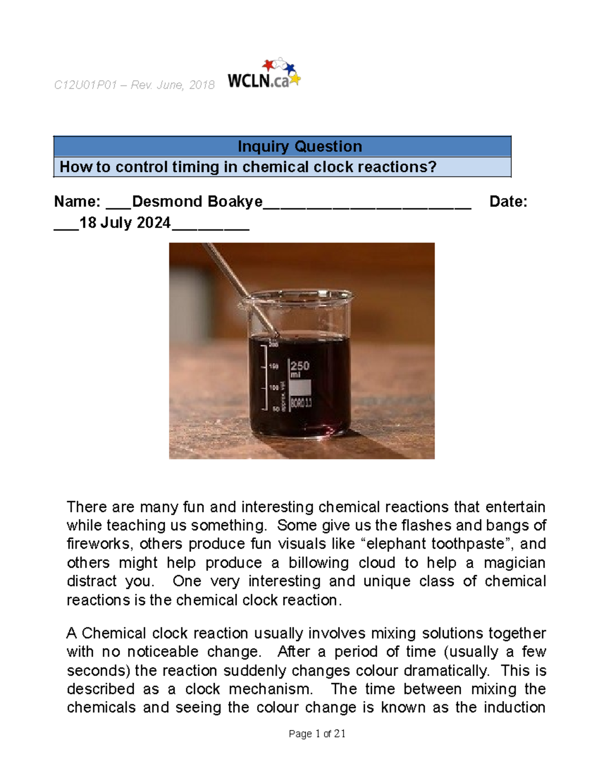 Lab Unit 1 - Iodine Clock Reaction Experiment Guide - Studocu