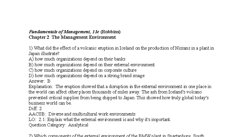 Fundamentals of Management, 11e (Robbins) Chapter 2 Exam Questions - Studocu