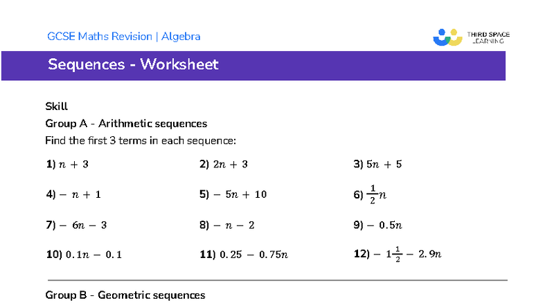 GCSE Sequences - Worksheet for Third Space Learning Practice - Studocu
