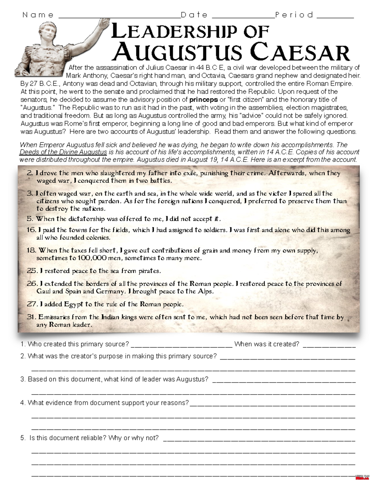 Leadership of Augustus Caesar - After the assassination of Julius ...