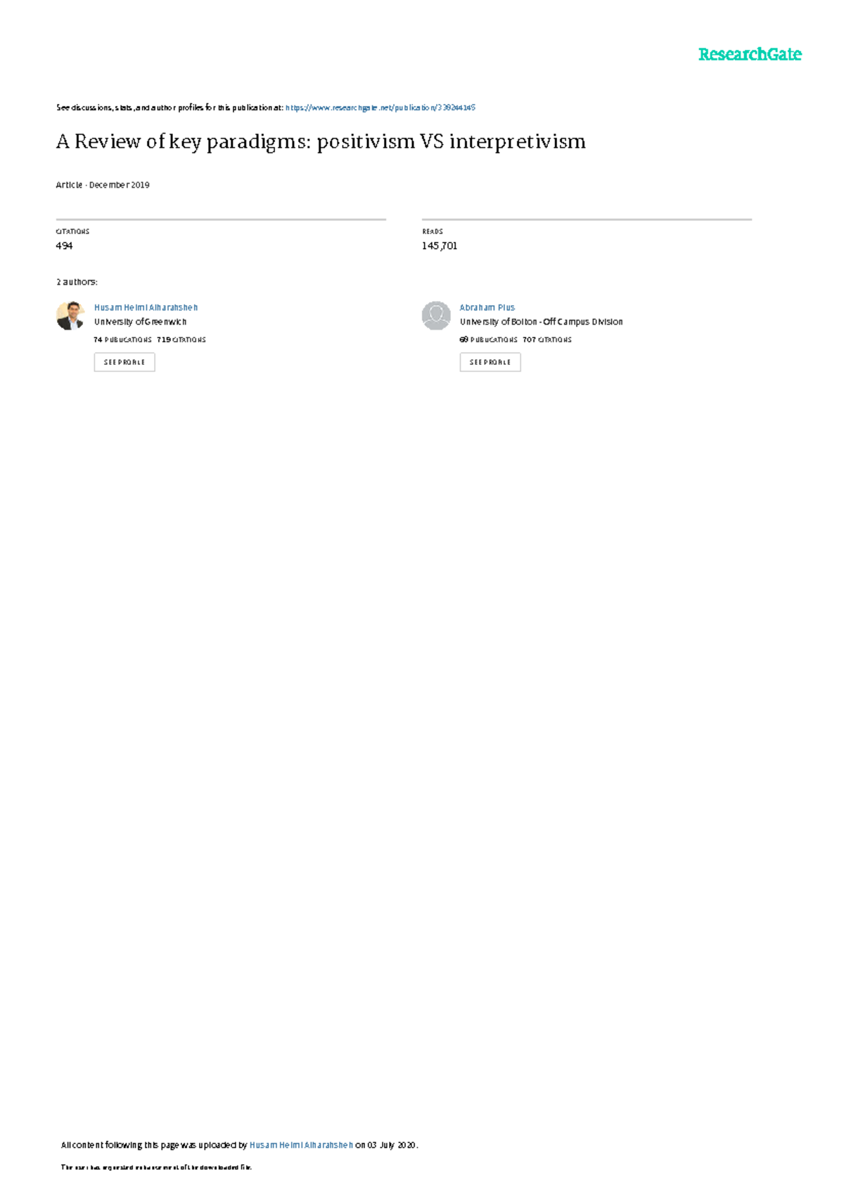 A Review of Key Research Paradigms: Positivism vs. Interpretivism ...