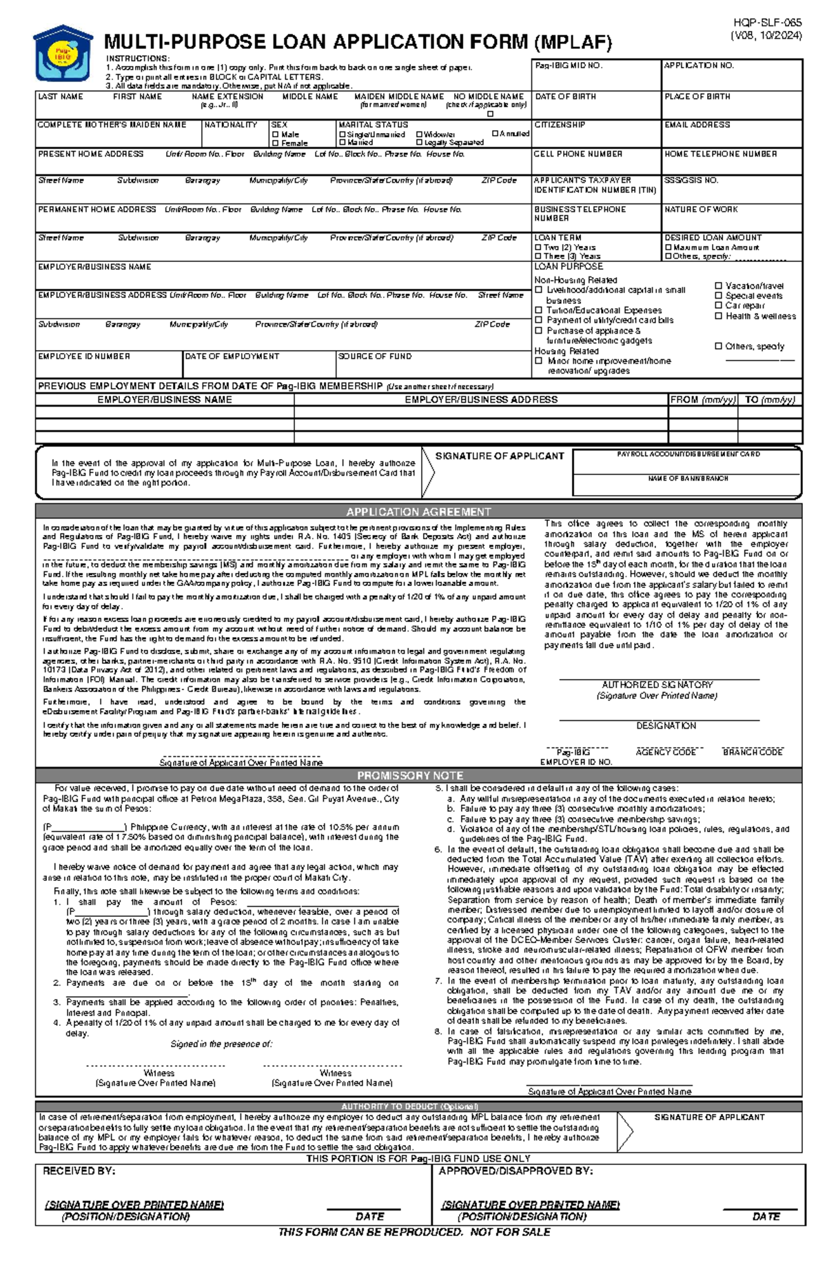 2024 MPLAF - Multi-Purpose Loan Application Form for Pag-IBIG - Studocu
