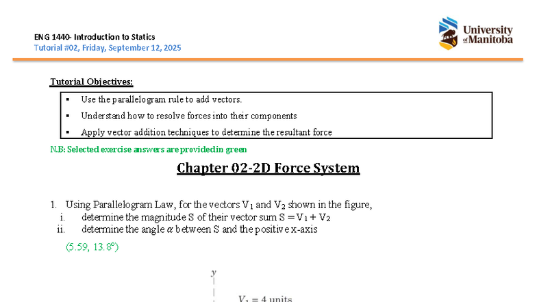 ENG 101 Statics Tutorial: Vector Addition & Force Resolution - Studocu