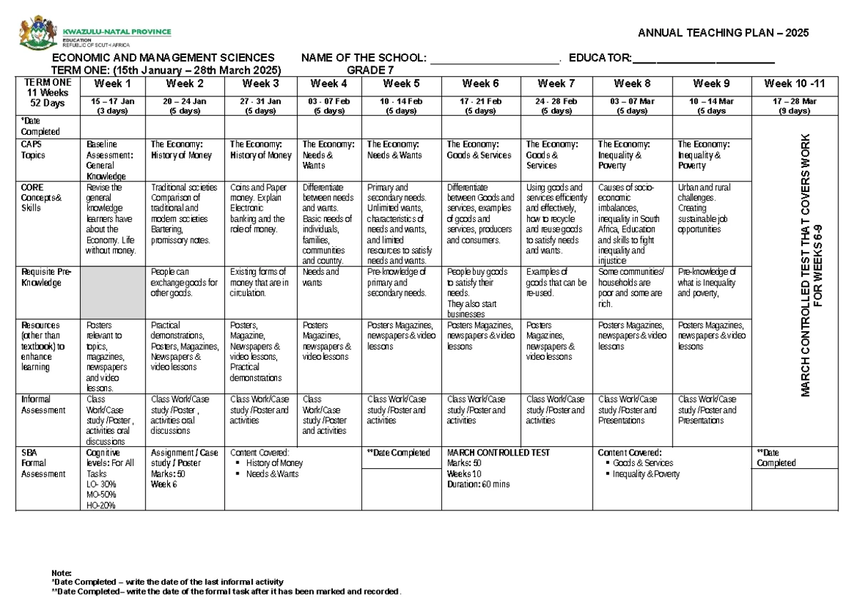 VIVA EMS Gr. 7 Term 3 Lesson Plans: Financial Literacy ...