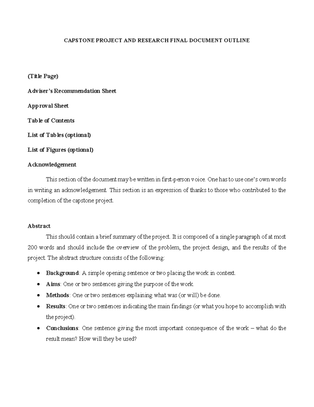 Capstone Project IT 101: Final Document Outline & Structure Guide - Studocu