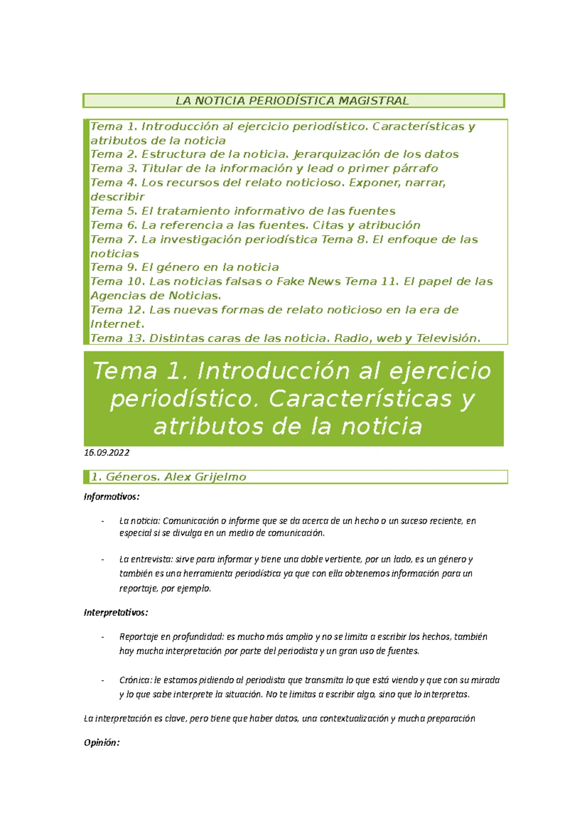LA Noticia - Conceptos y Géneros de la Información Periodística - Studocu