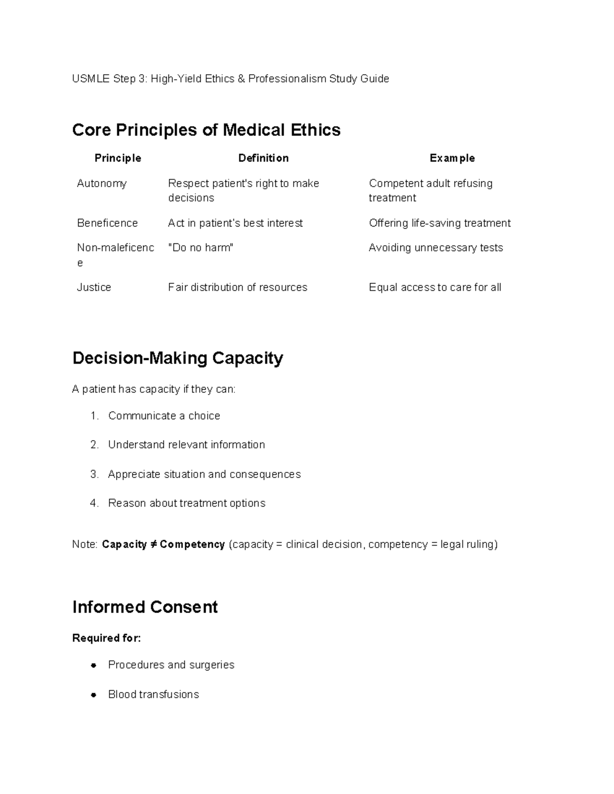 USMLE Step 3: Ethics Study Guide on Core Principles and Scenarios - Studocu