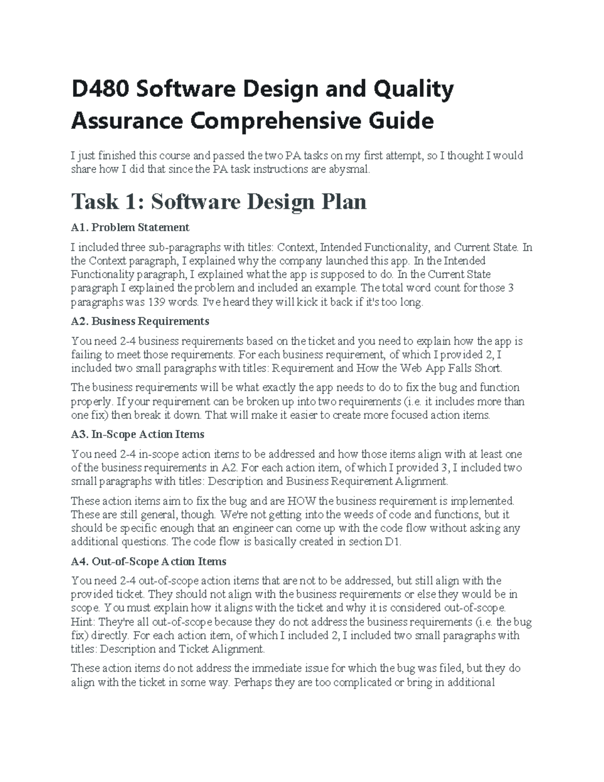 D480 Software Design & QA: Comprehensive Assignment Guide - Studocu
