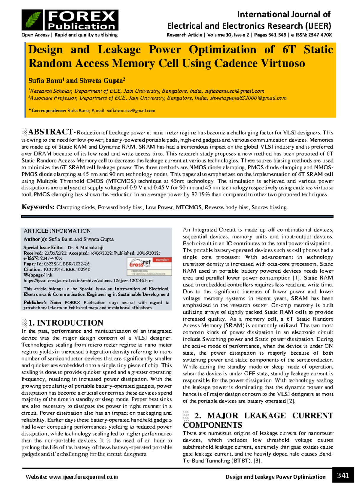 Design and Leakage Power Optimization of 6T SRAM Cell (IJEER) - Studocu