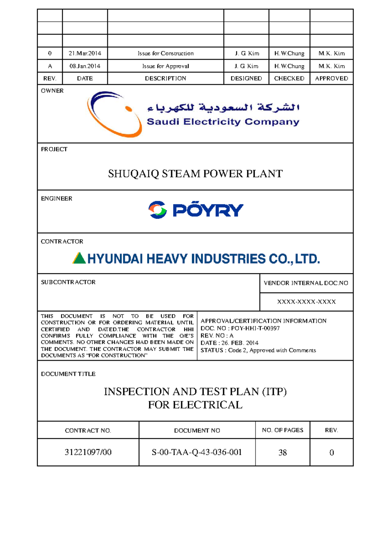 Inspection Test Plan (ITP) for Electrical Works - Shuqaiq Power Plant ...