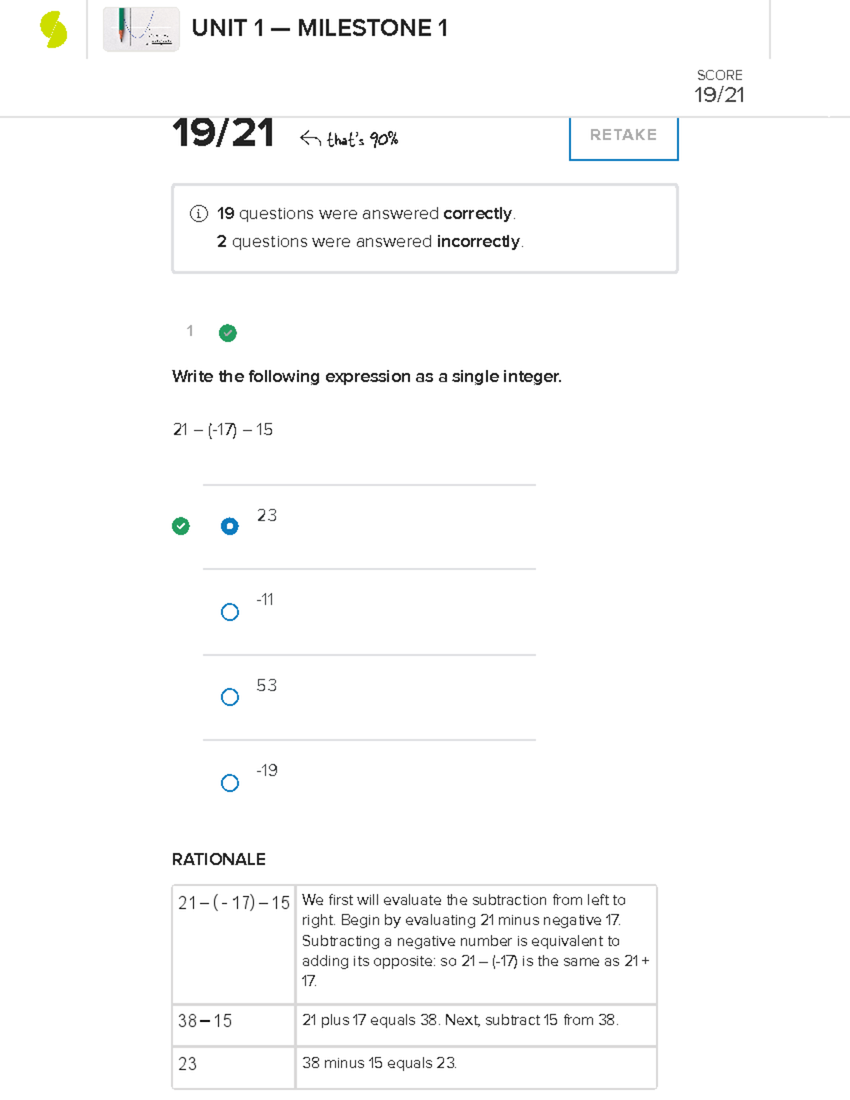 Sophia College Algebra Unit 1 Milestone 1 Assessment Results - Studocu