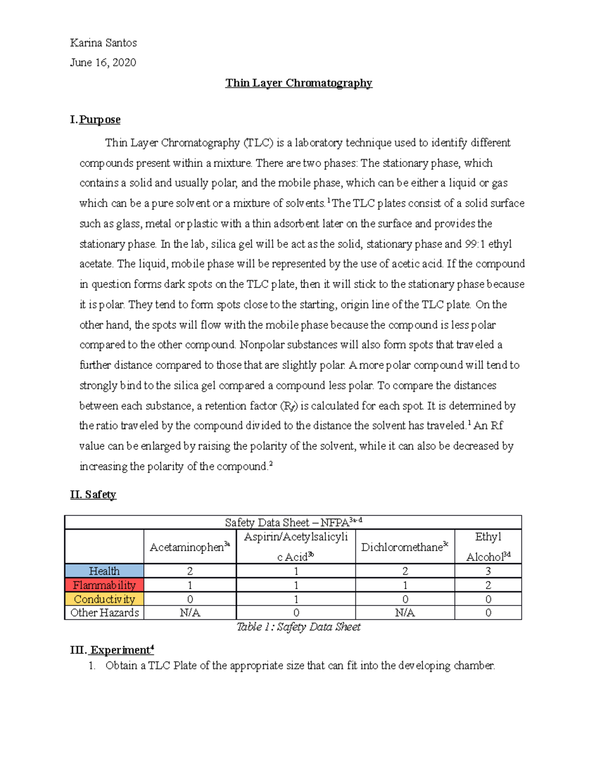 TLC Lab Report: Identifying Compounds Using Thin Layer Chromatography ...