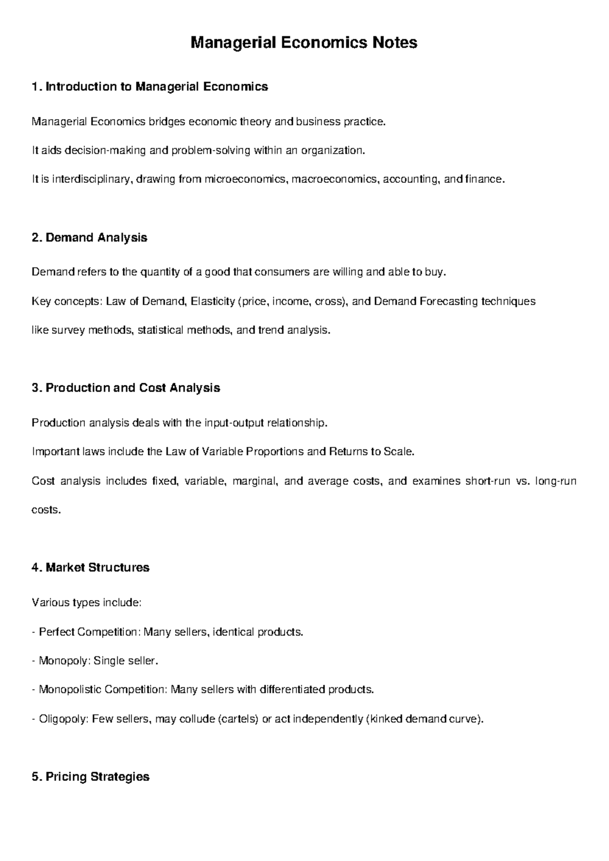 Managerial Economics Notes: Key Concepts & Analysis Overview - Studocu