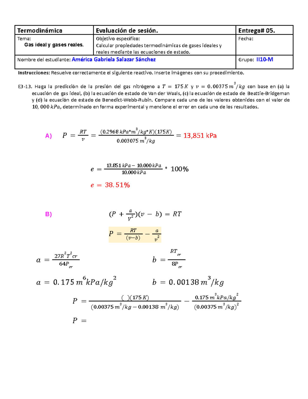 Ejercicios de Gases Ideales y Reales - Termodinámica II10-M - Studocu