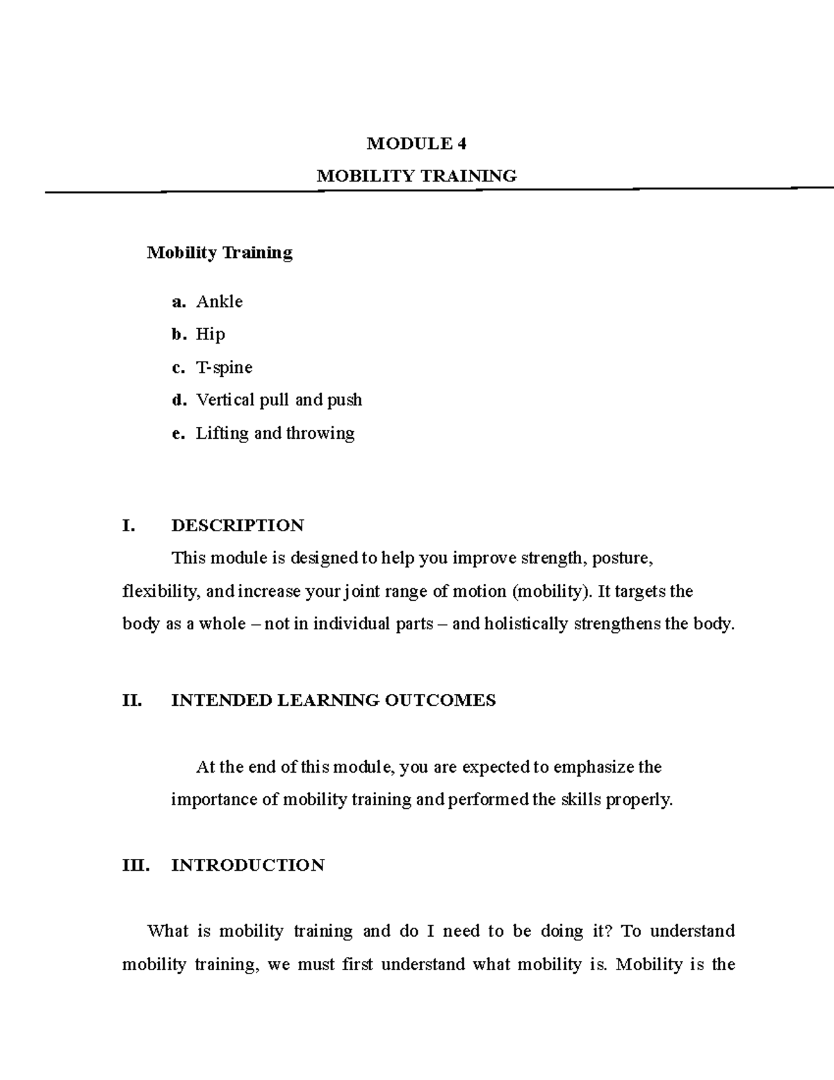 Module 4: Comprehensive Mobility Training for Strength & Flexibility ...