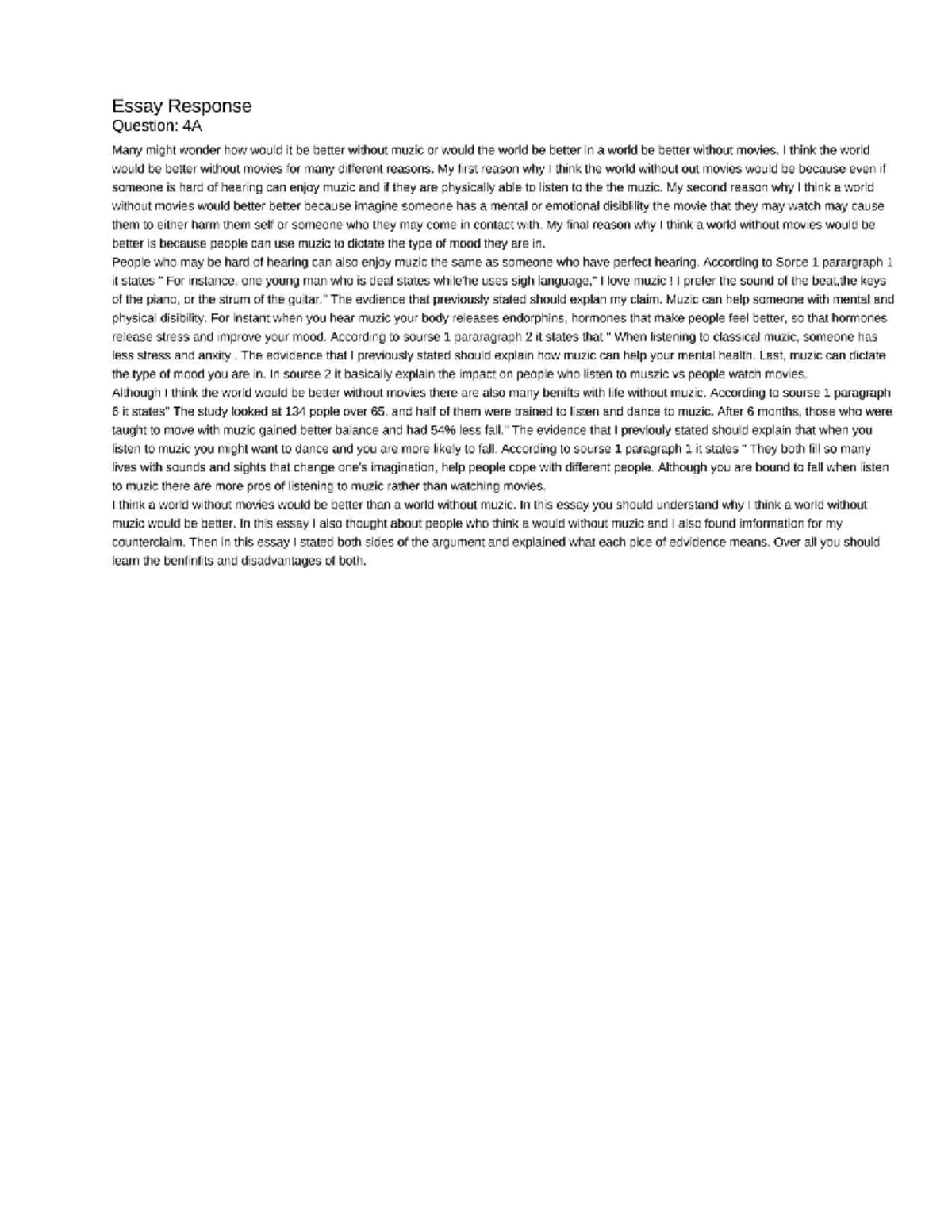 Essay Response: The Case for a World Without Movies (Final Exam) - Studocu