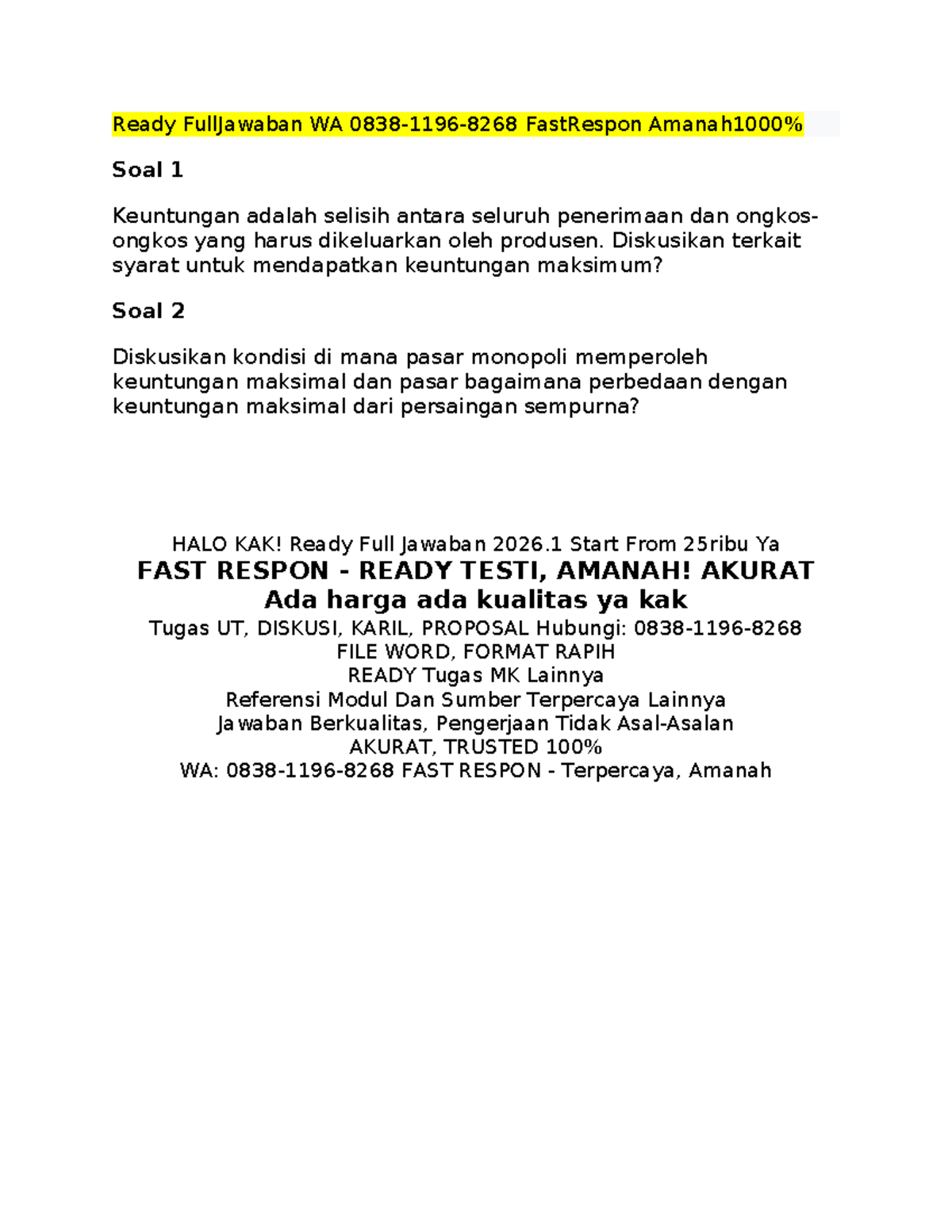 Matematika Keuntungan Maksimum: Diskusi Soal UT 2026.1 - Studocu