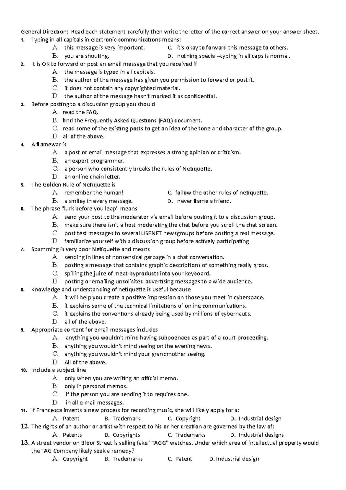 Understanding Netiquette and Intellectual Property Rights - Activity 2 ...