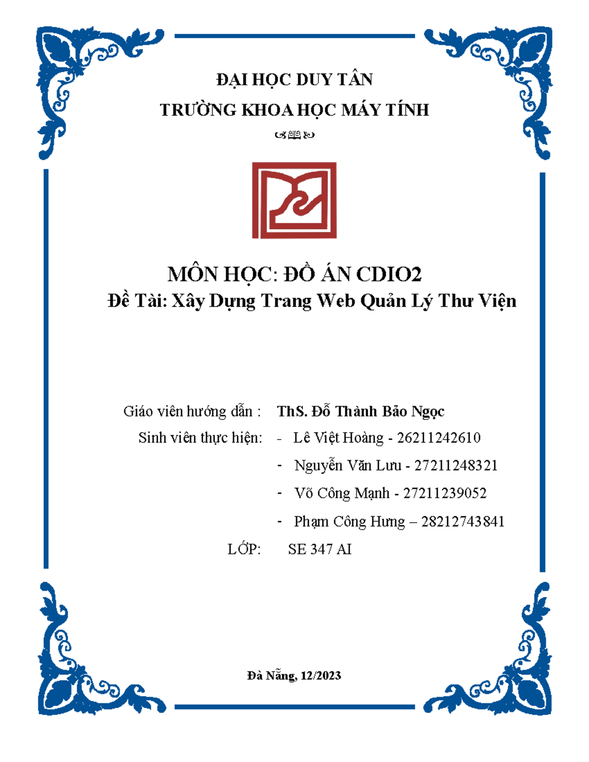 đồ án 2 - Luu Tru du lieu - ĐẠI HỌC DUY TÂN TRƯỜNG KHOA HỌC MÁY TÍNH ...