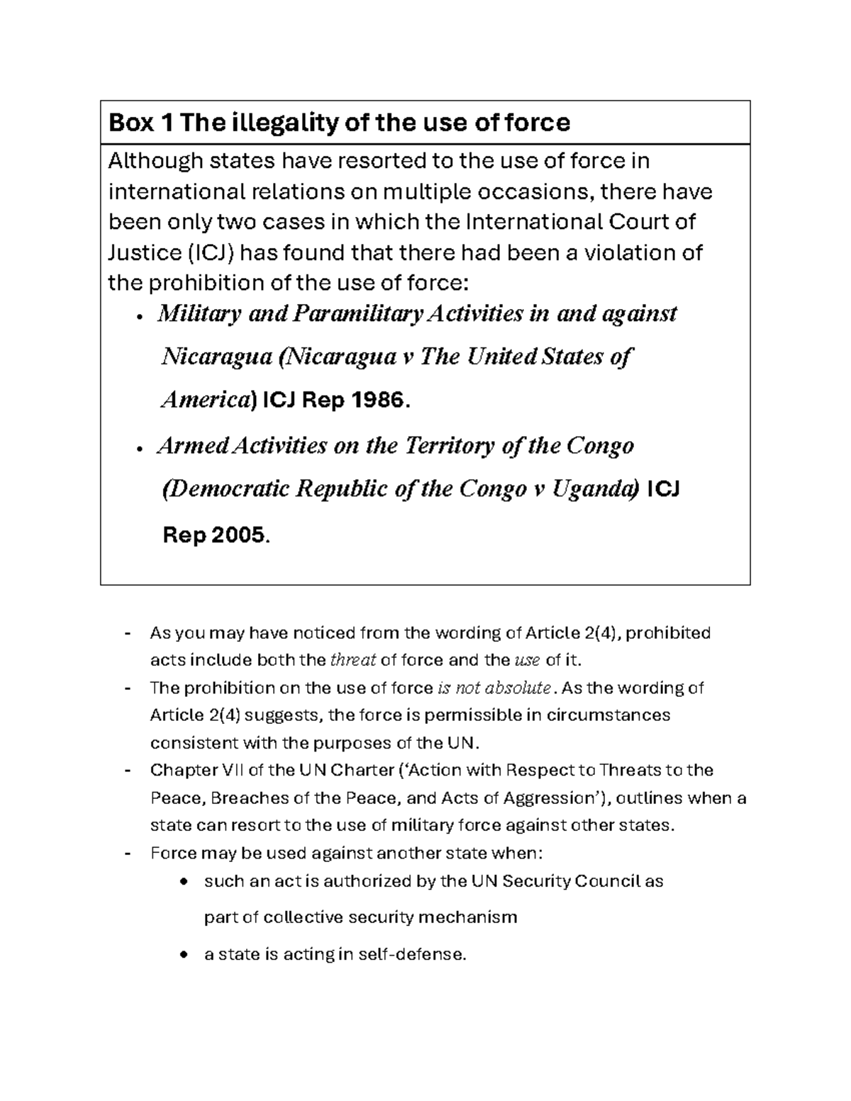 ICJ Cases on Use of Force: Nicaragua & Congo (Intl Law) - Studocu