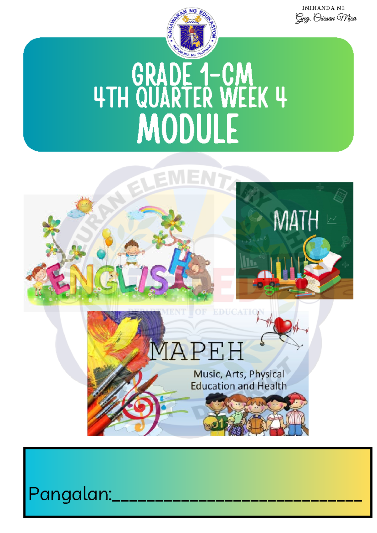 Grade 1-CM Week 4 Activities in Math, English, and MAPEH - Studocu