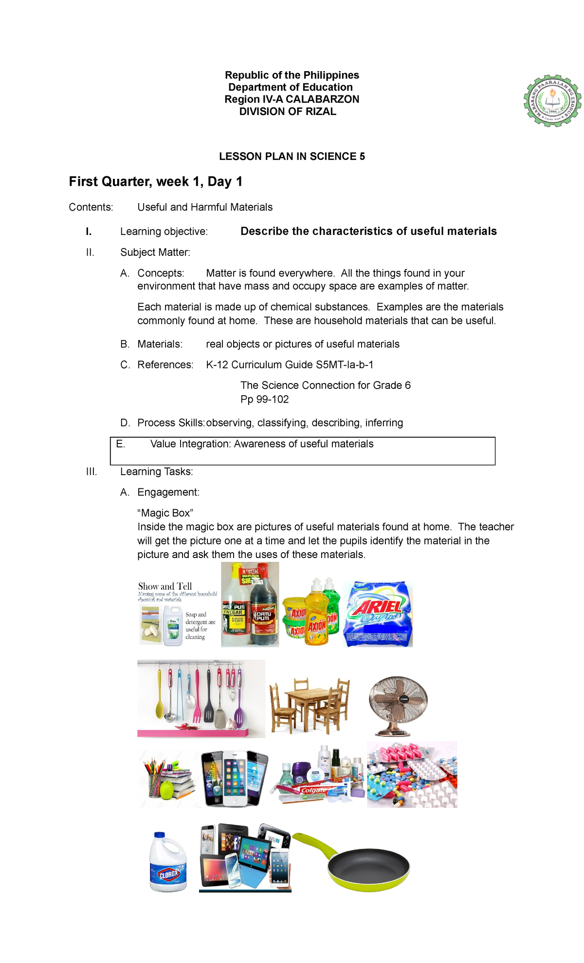 314758043 Grade 5 Science Lesson Plans: Useful & Harmful Materials ...
