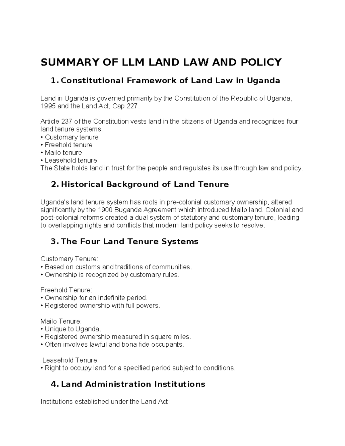 Summary of LLM Land Law and Policy: Key Concepts and Frameworks - Studocu