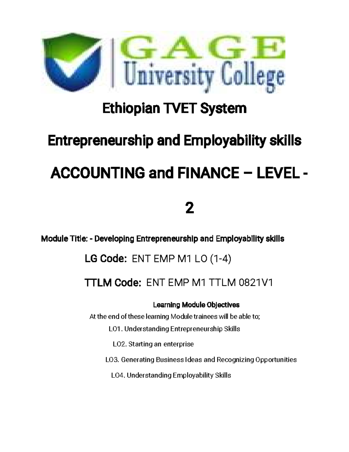 Entrepreneurship Skills Development - ACCOUNTINGandFINANCE LEVEL2 - Studocu