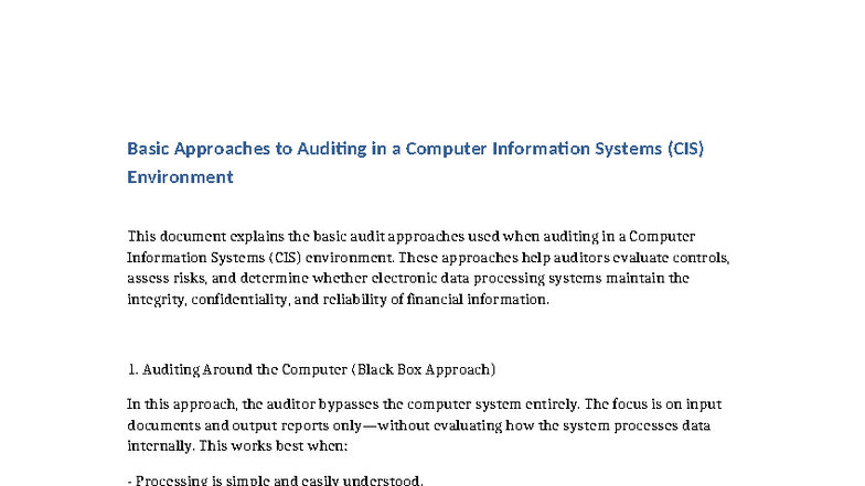 Audit CIS Explanation - Short summary of what is Aud CIS - Basic Approaches to Auditing in a ...