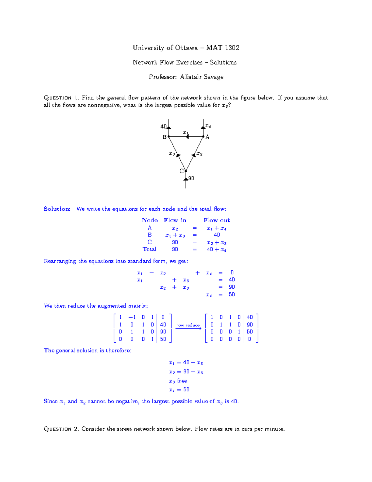 MAT1302 Network Flow Exercises: Solutions Explanation and Analysis ...