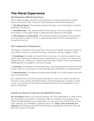 Ethics Lecture Notes 3 (PHILO031) - Lesson No 2: The Modifiers of Human ...