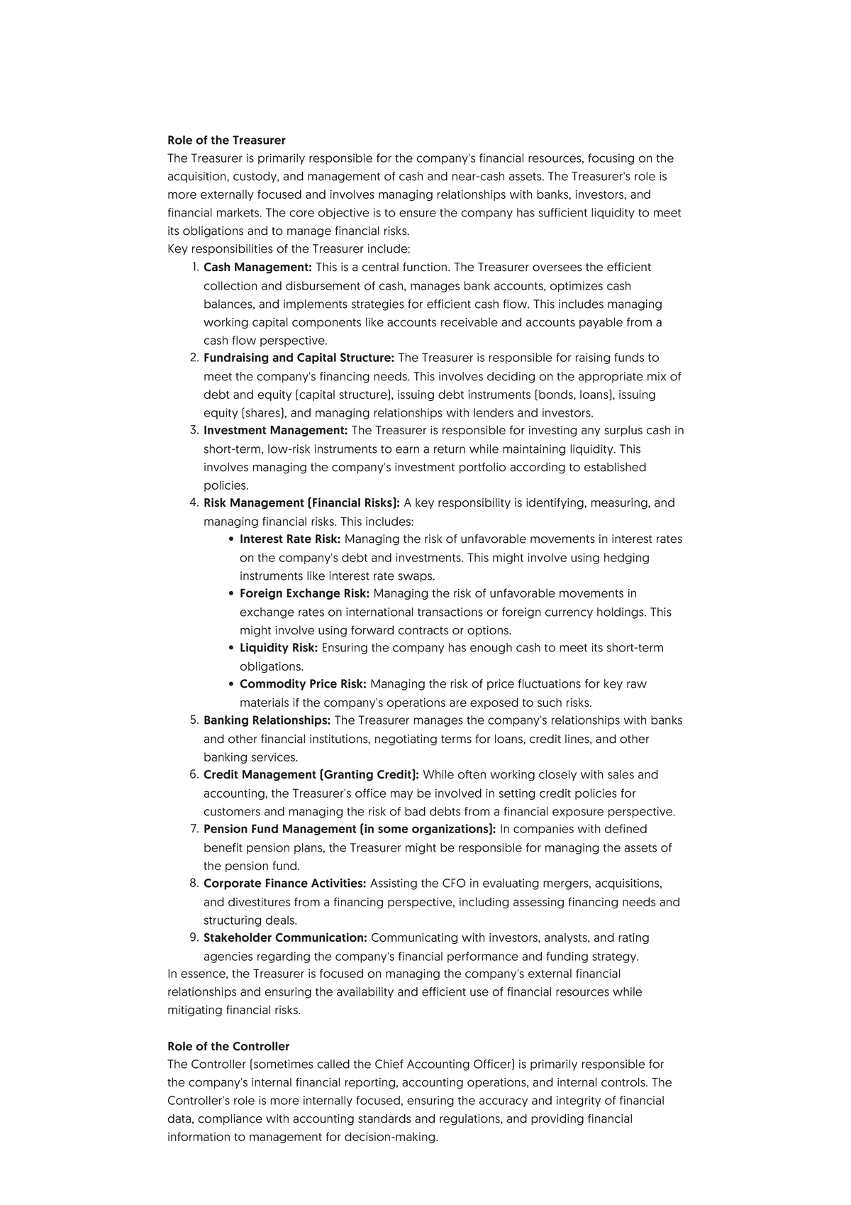 Role of Treasurer and Controller in Financial Management (T&C) - Studocu