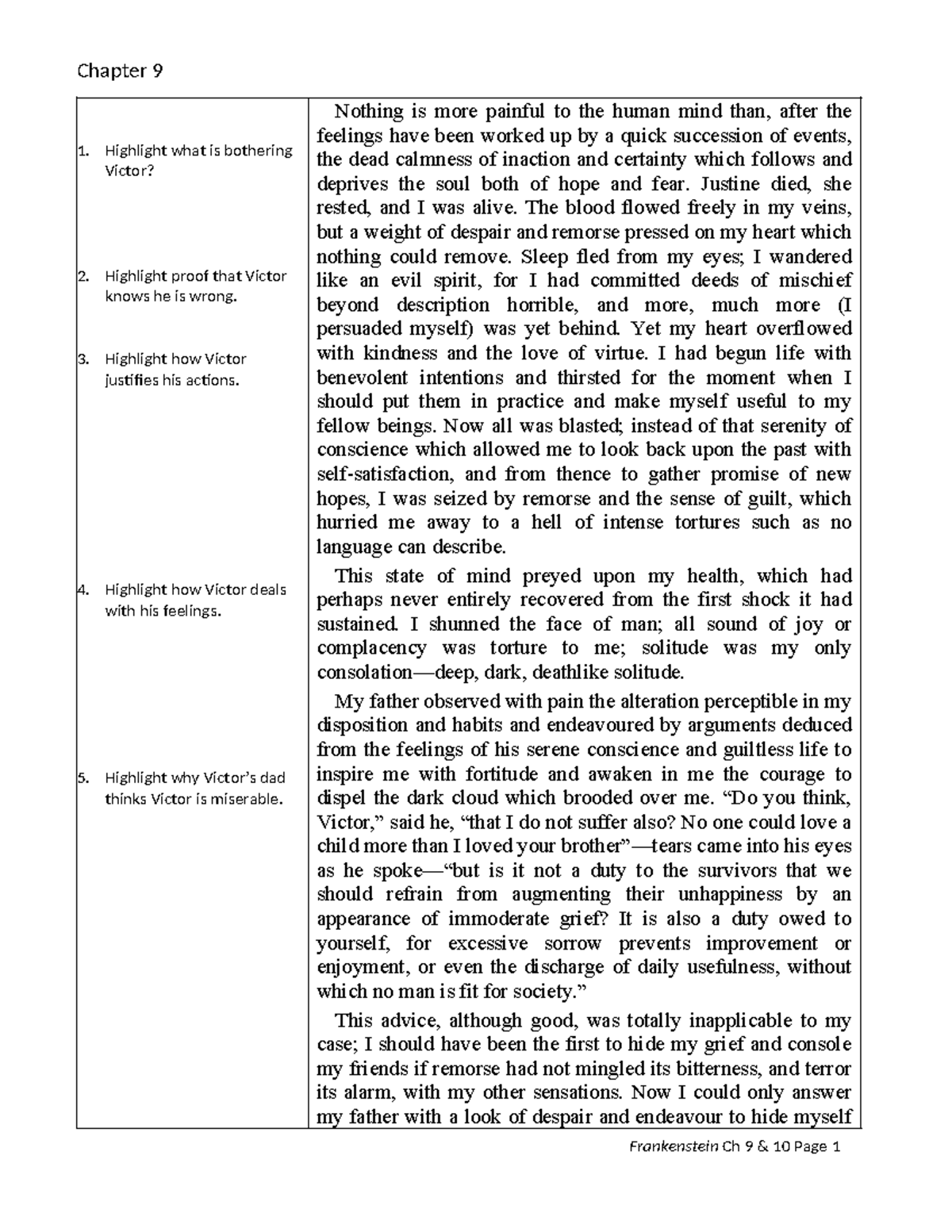 Annotated Highlights of Chapter 9 from Frankenstein (ENG 101) - Studocu