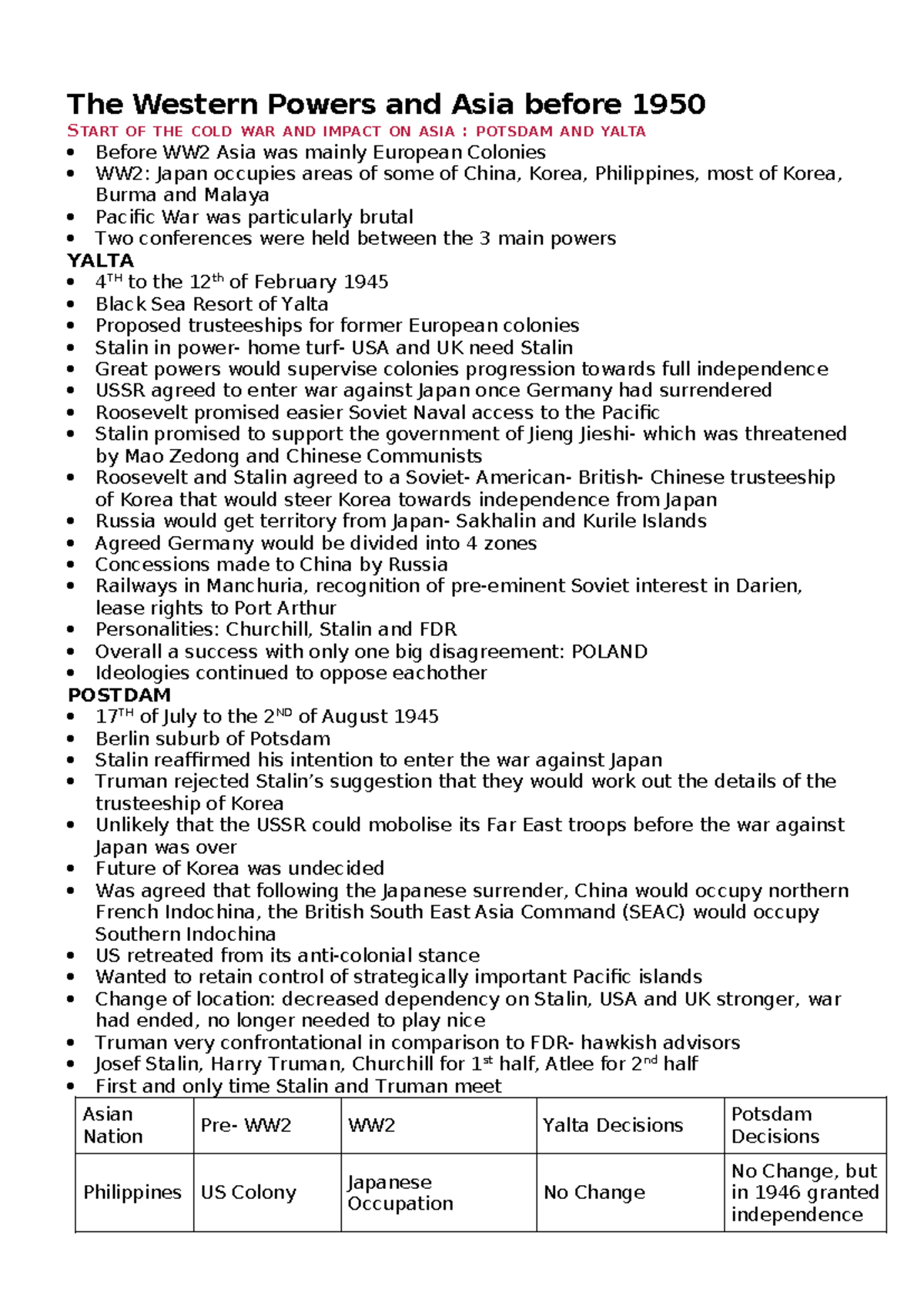 Cold War in Asia (HIST101) - Comprehensive Revision Notes - Studocu