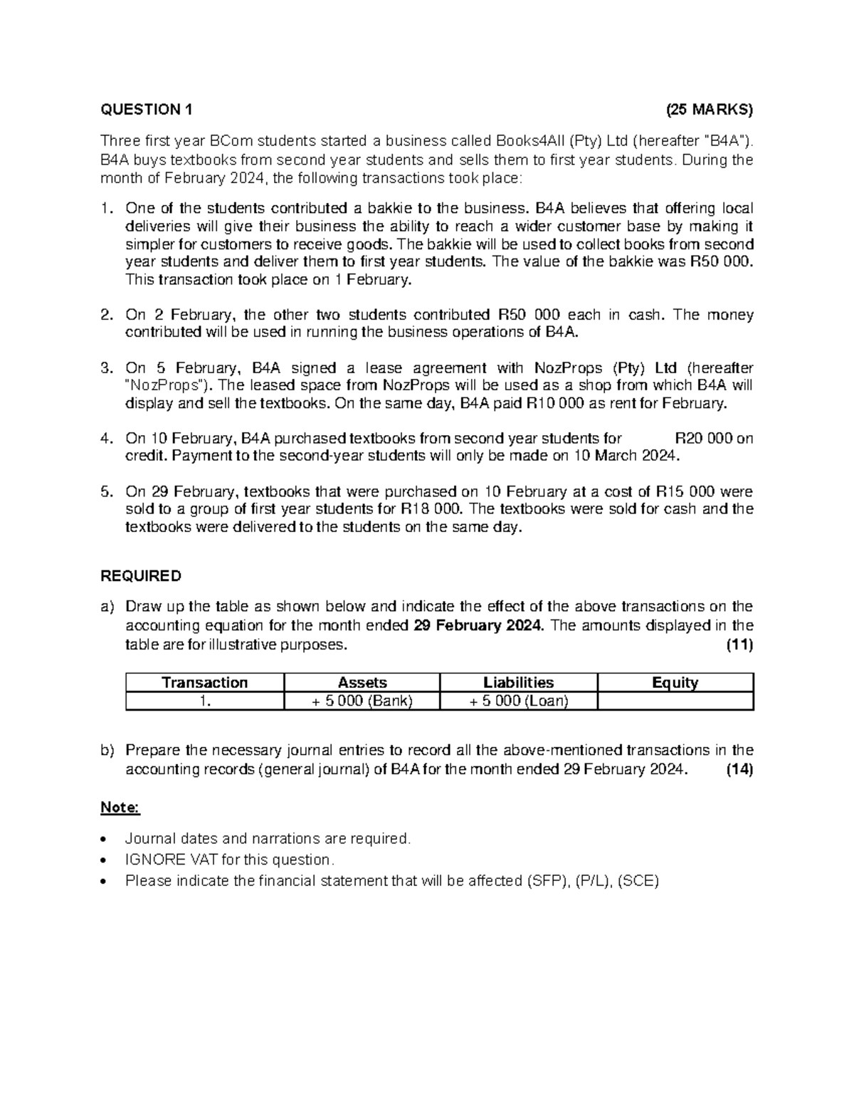BCom 1st Year: Accounting Transactions for B4A - Unit 3 Question Bank ...