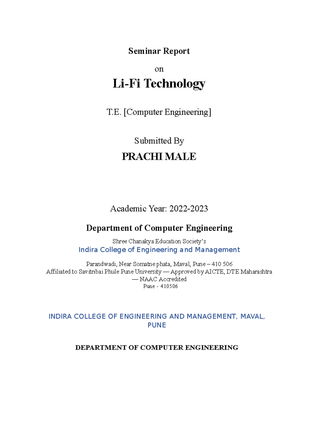 LI-FI Technology - Seminar Report on Li-Fi Technology T. [Computer Engineering] Submitted By ...