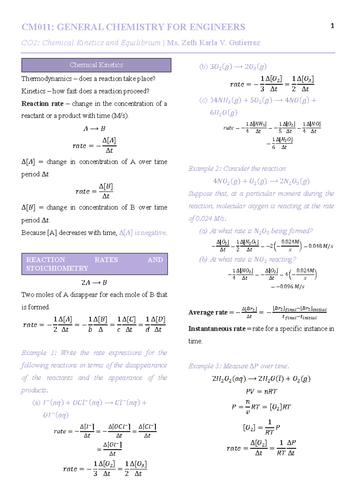 CM011: CO2 Chemical Kinetics and Equilibrium Study Guide - Studocu