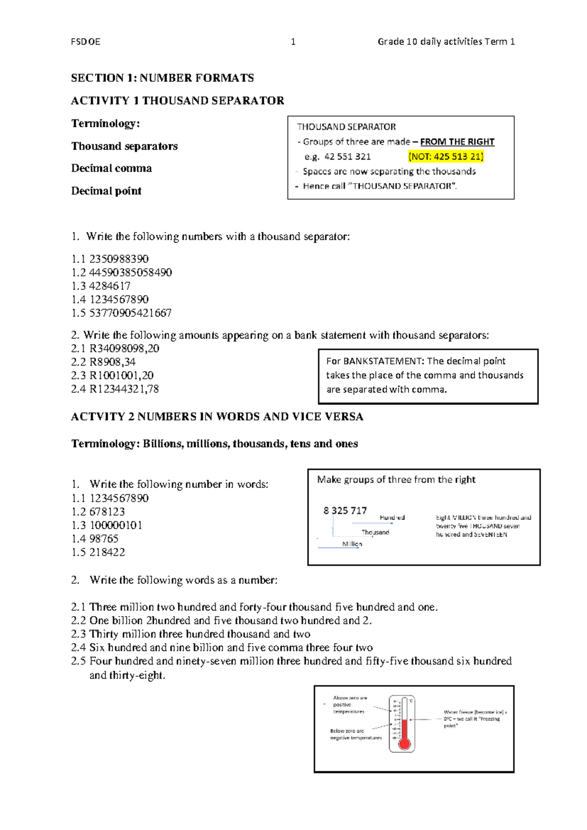 Math Lit FSDOE 1 Grade 10 Term 1 Daily Activities Guide - Studocu