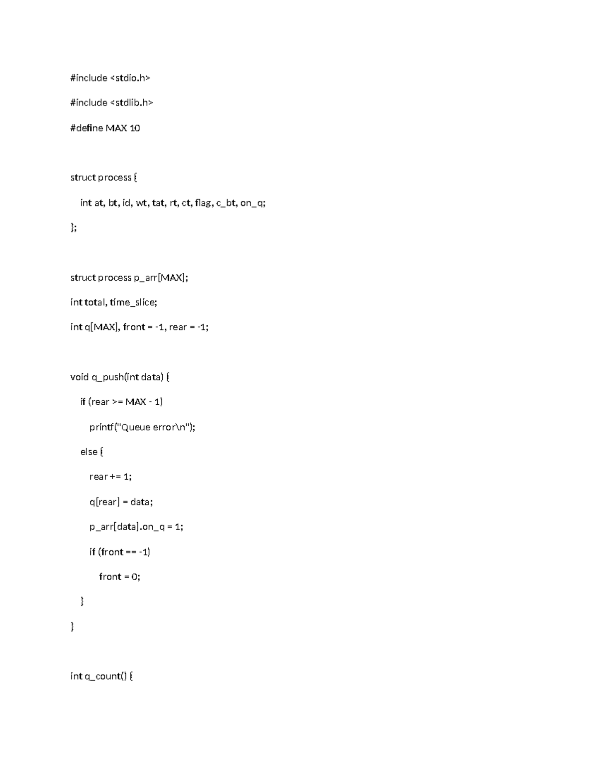 Round Robin Scheduling Algorithm Implementation in C - CS 101 - Studocu