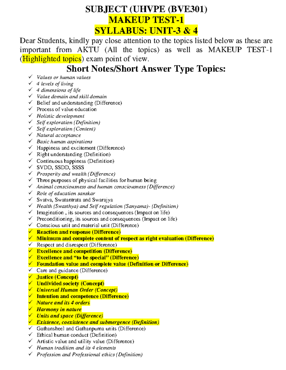 UHVPE (BVE301) Important Questions for Makeup Test - Studocu