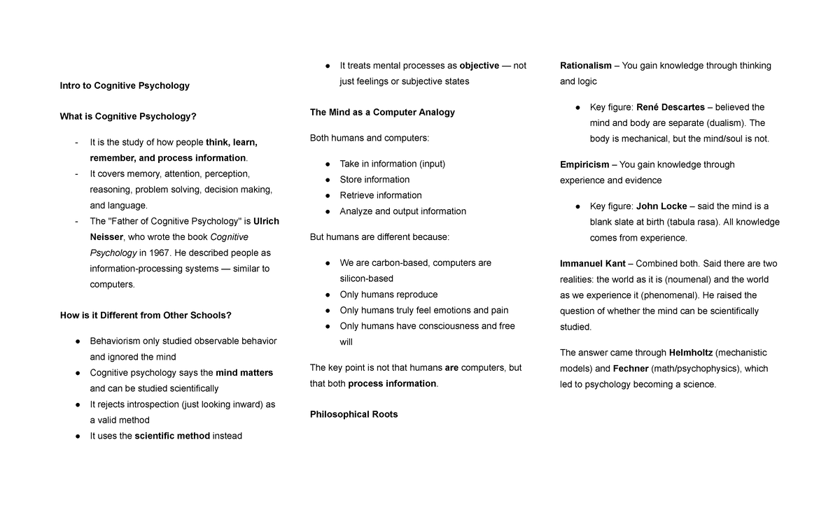 Intro to Cog Psych: Understanding Mental Processes and Key Thinkers ...