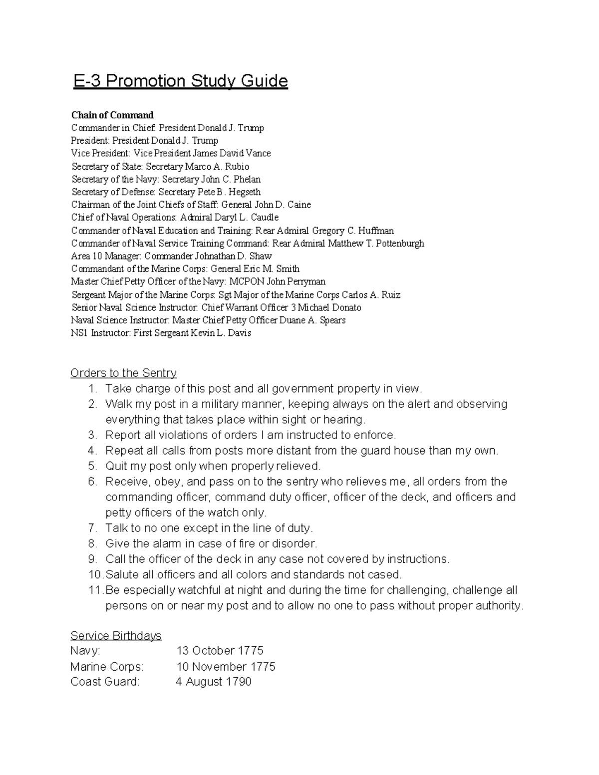 E-3 Promotion Study Guide: NJROTC Chain of Command & Rules - Studocu