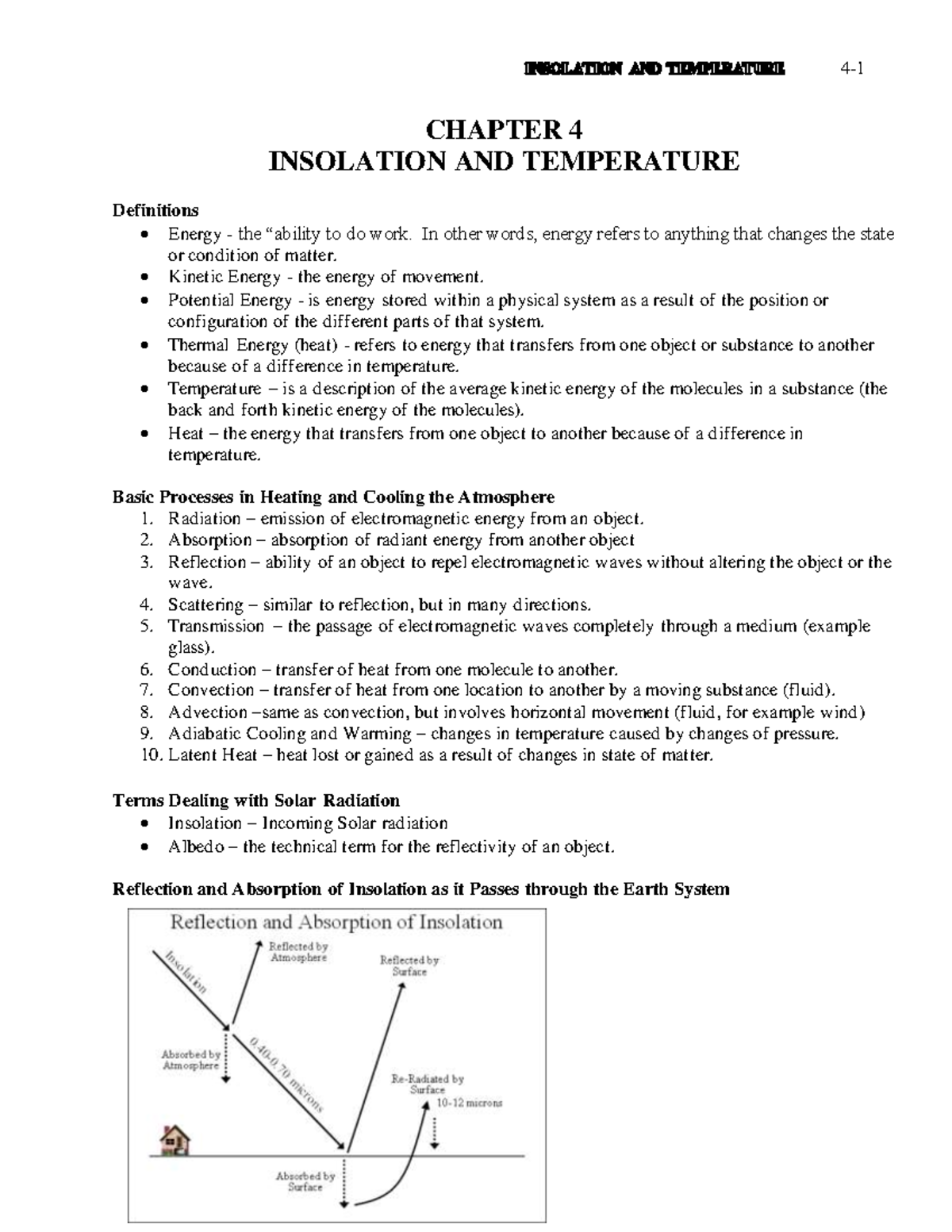 CHAPTER 4: INSOLATION AND TEMPERATURE - Mechanisms and Effects - Studocu