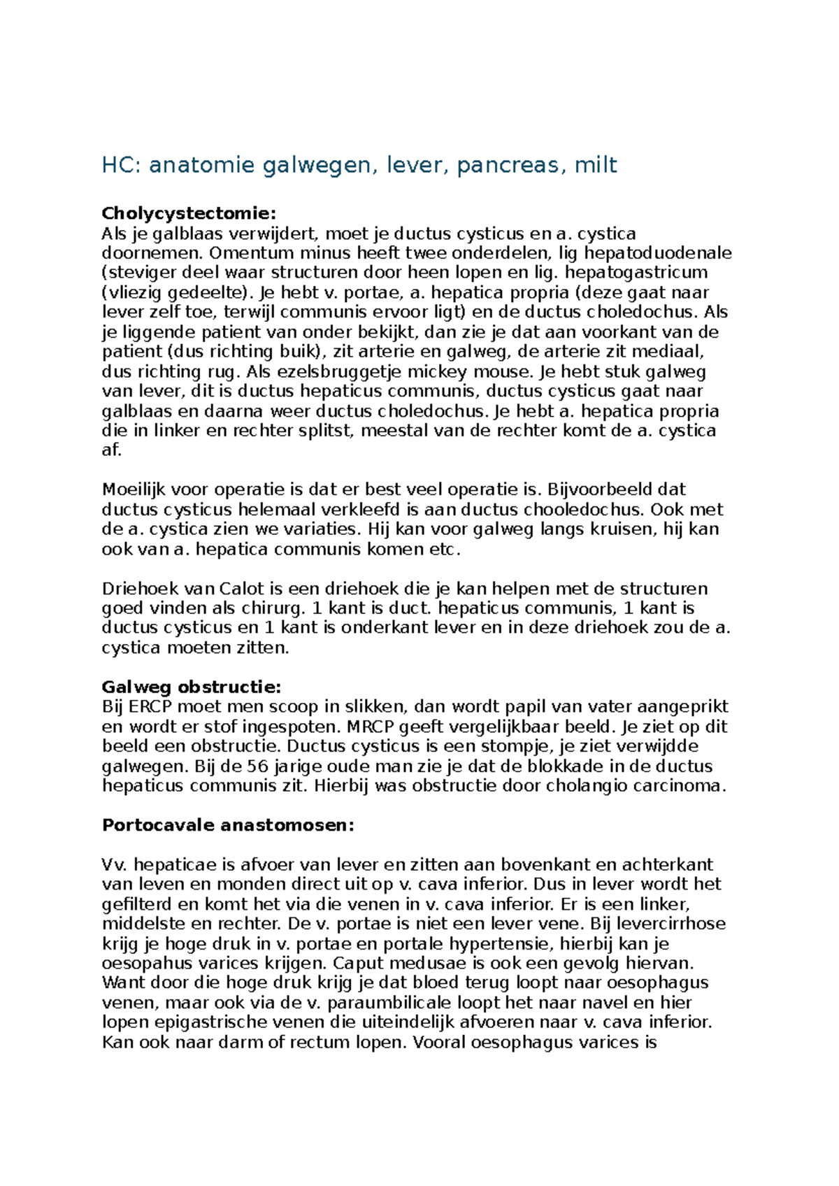 Chirurgische Anatomie: Galwegen, Lever & Pancreas (HC) - Studeersnel