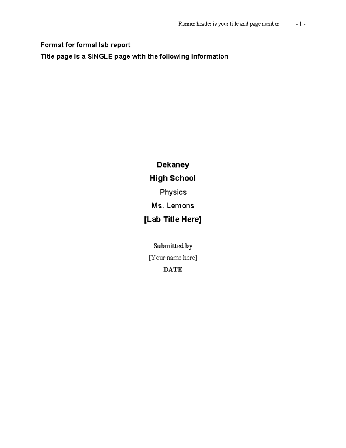 APA-format-lab-report-1 3 - Format for formal lab report Title page is ...