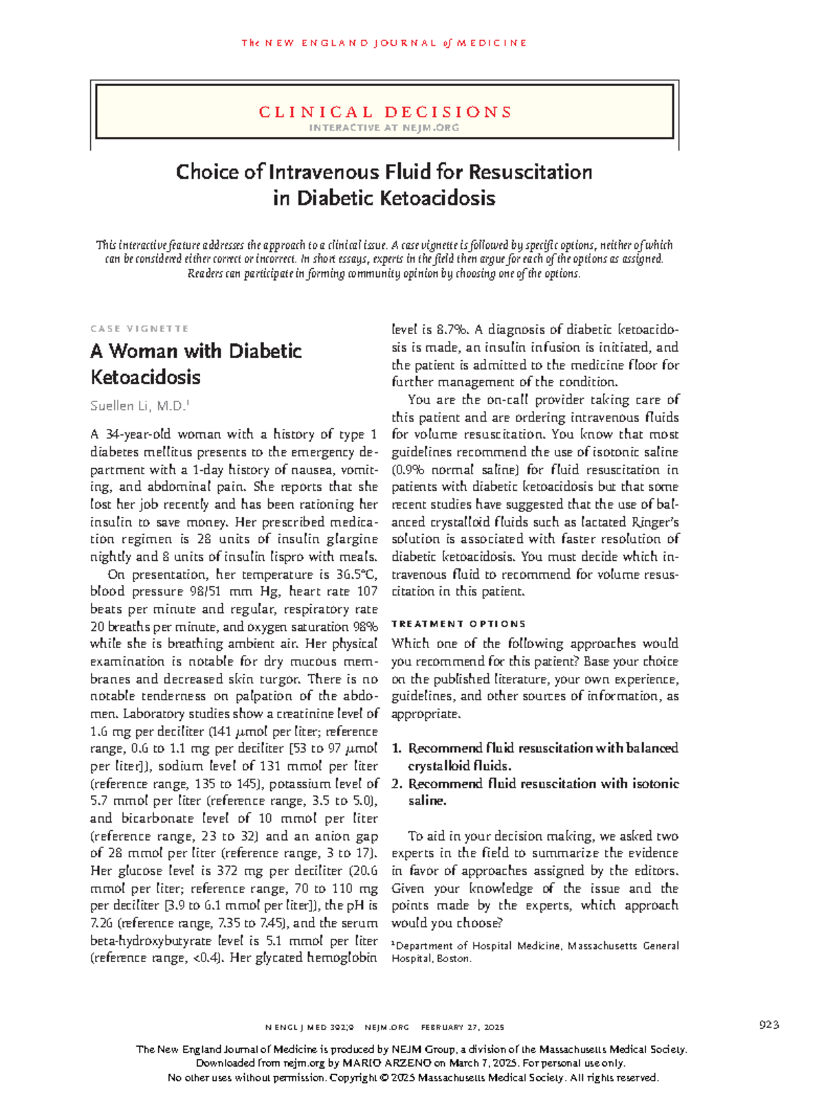Choice of Intravenous Fluid for Resuscitation - A case vignette is ...
