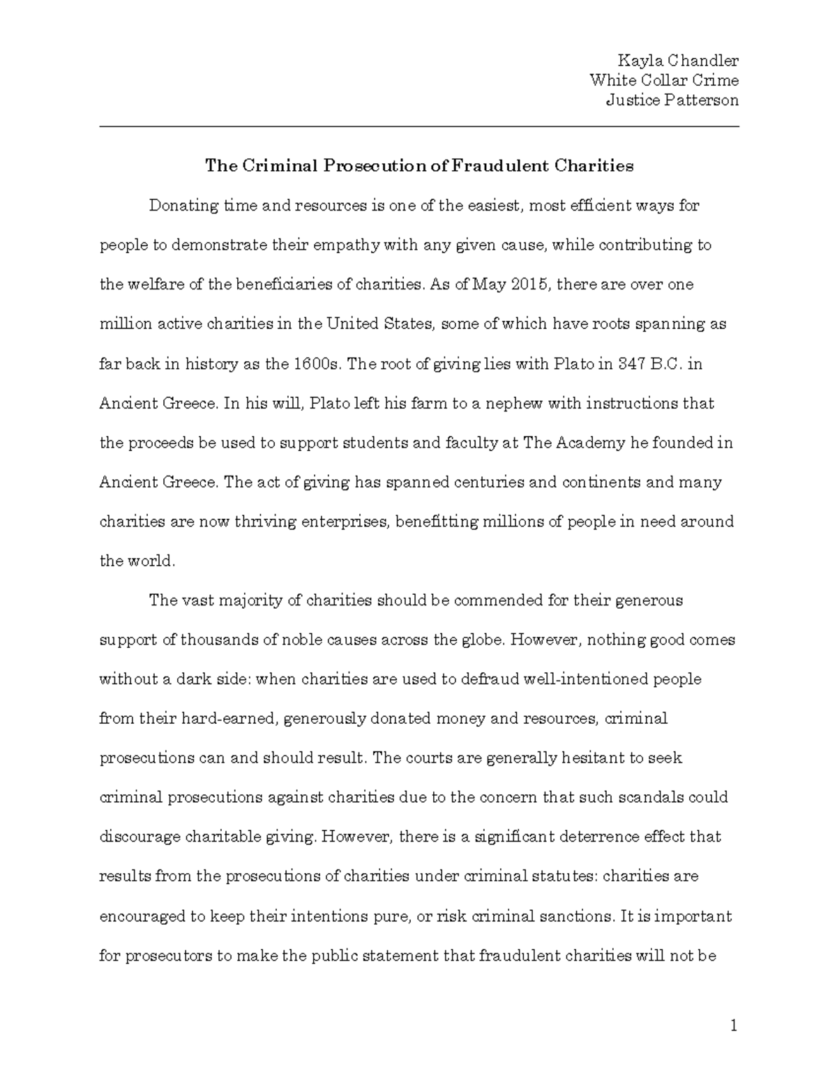 Chandler - outline - White Collar CrimeJustice Patterson The Criminal ...