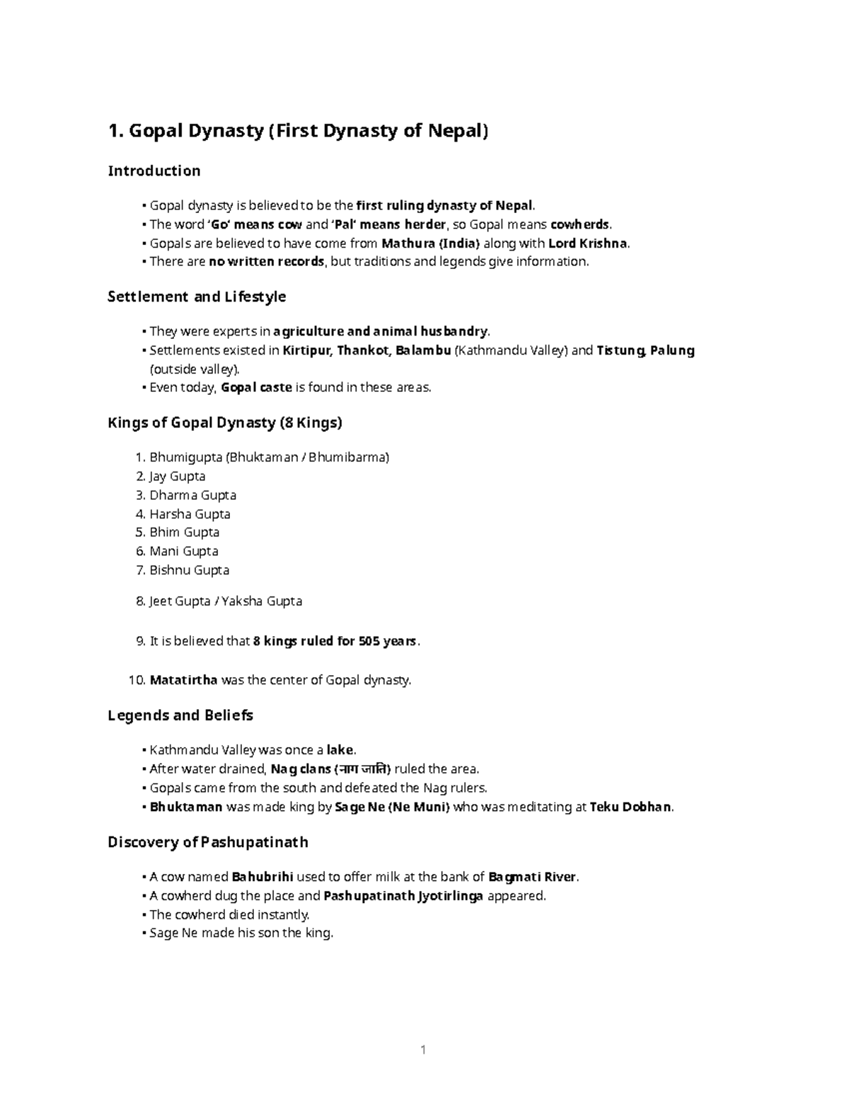 Brief History of Ancient Nepal: Gopal to Lichchhavi Dynasties - Studocu